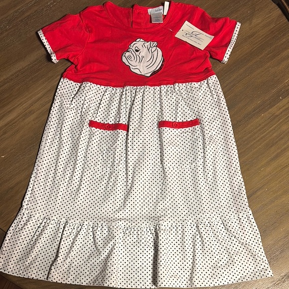 Ishtex | Dresses | Girls Red And White Polka Dot Ga Bulldog Appliqu ...